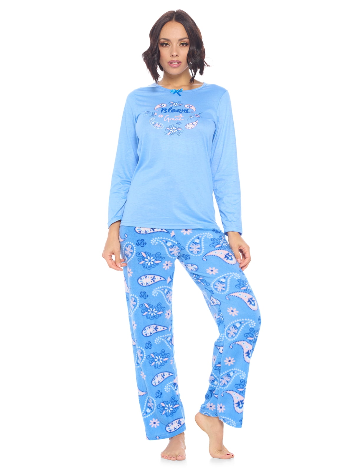 Casual Nights Women's Jersey Knit Long-Sleeve Top and Mircro Fleece ...