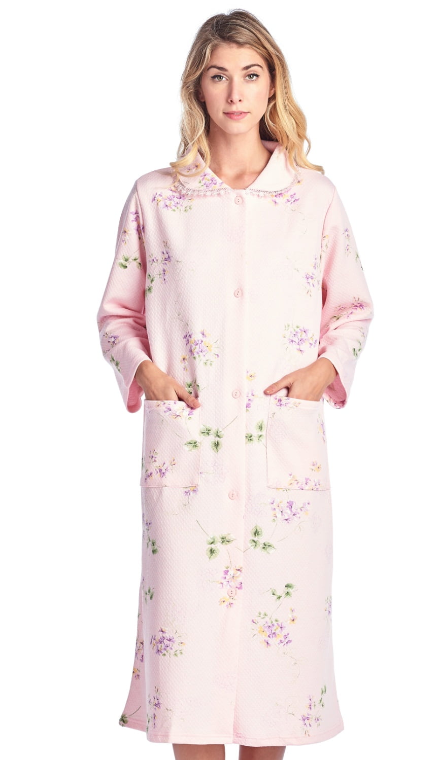 Casual Nights Women's Cotton Quilted Housecoat Duster with Pockets ...