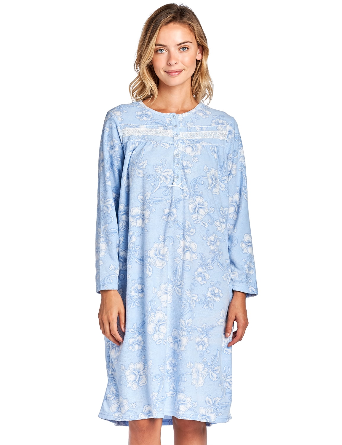 Casual Nights Women's Sleepwear: Long Sleeve Micro Fleece Cozy Floral ...