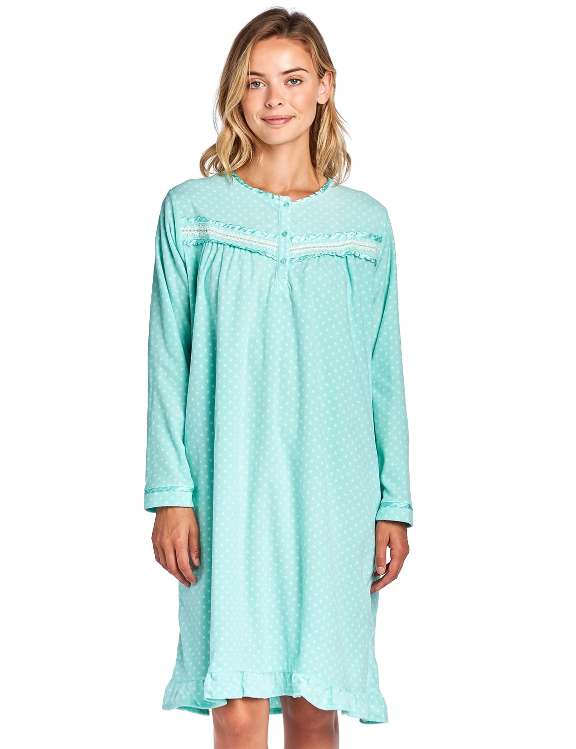 Casual Nights Women's Sleepwear: Long Sleeve Micro Fleece Floral Night ...