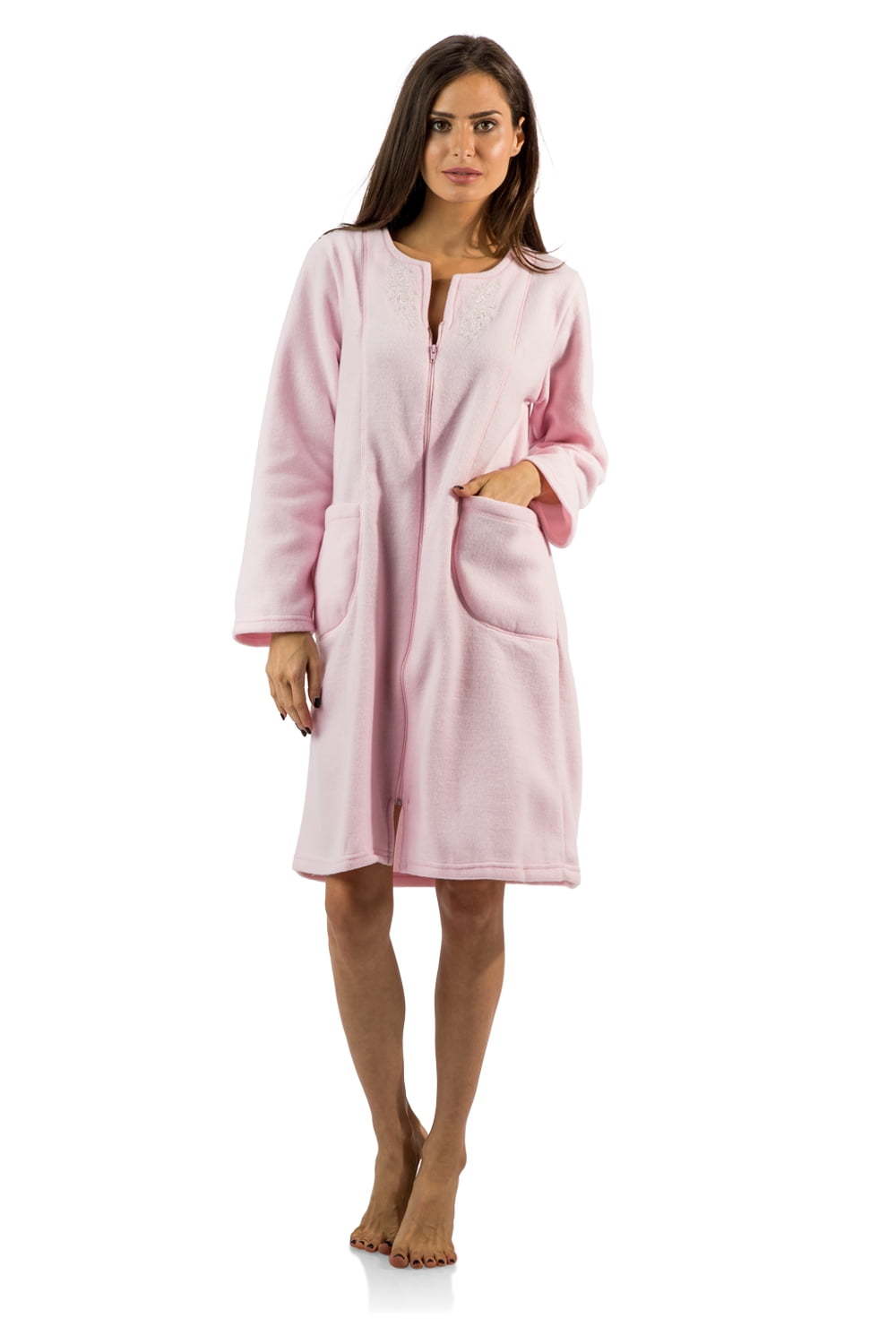 Casual Nights Women's Long Sleeve Zip Up Front Short Fleece Robe ...