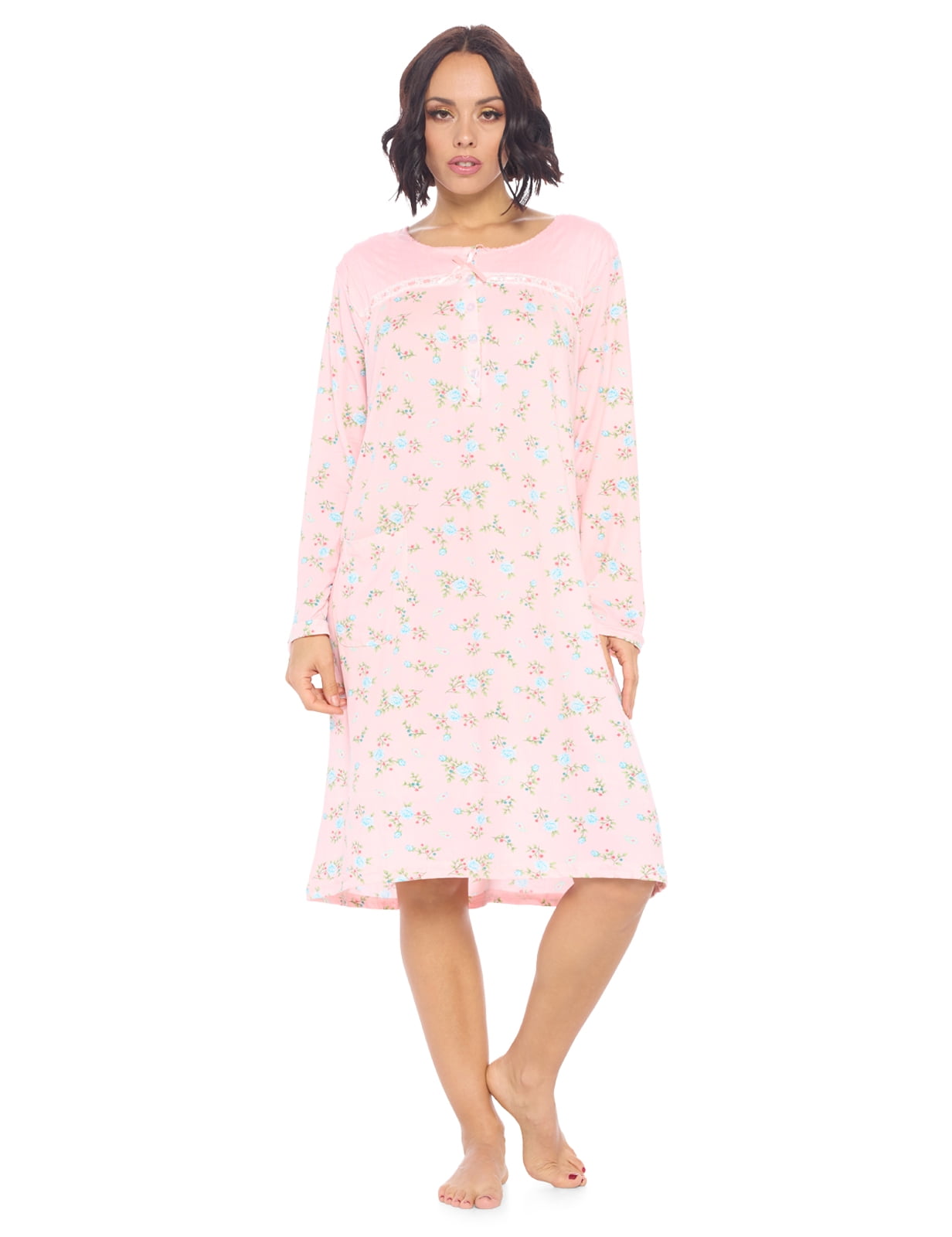 Casual Nights Women's Printed Long Sleeve Nightgown - Pink - Walmart.com