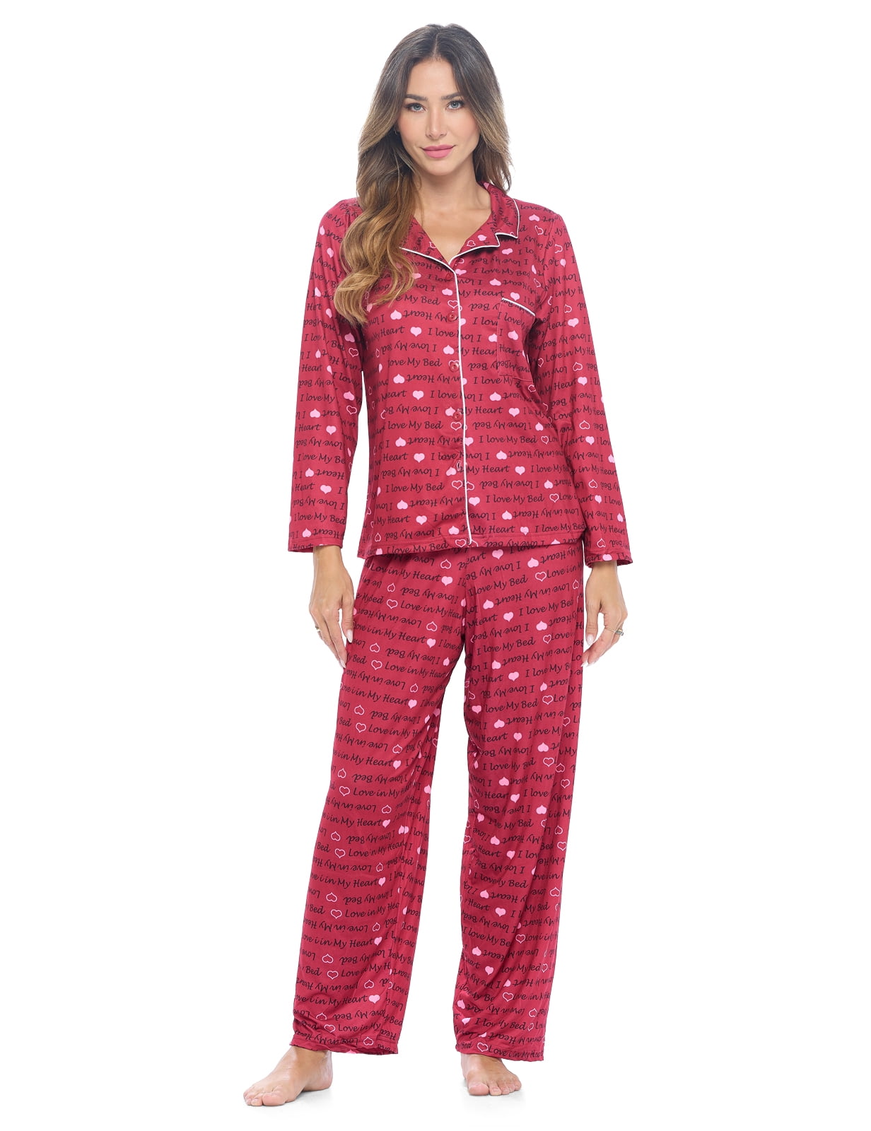 Casual Nights Women's Printed Long Sleeve Soft Pajama Set - Walmart.com