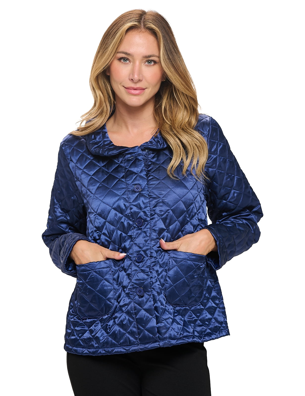 Casual Nights Women's Quilted Bed Jacket, Button Front Long Sleeve ...
