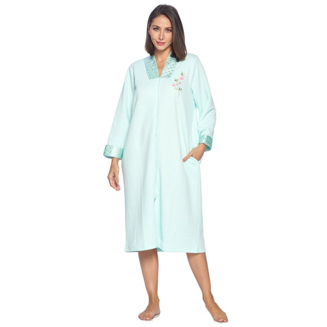 Casual Nights Women's Quilted Long Sleeve Zip Up House Dress Robe ...