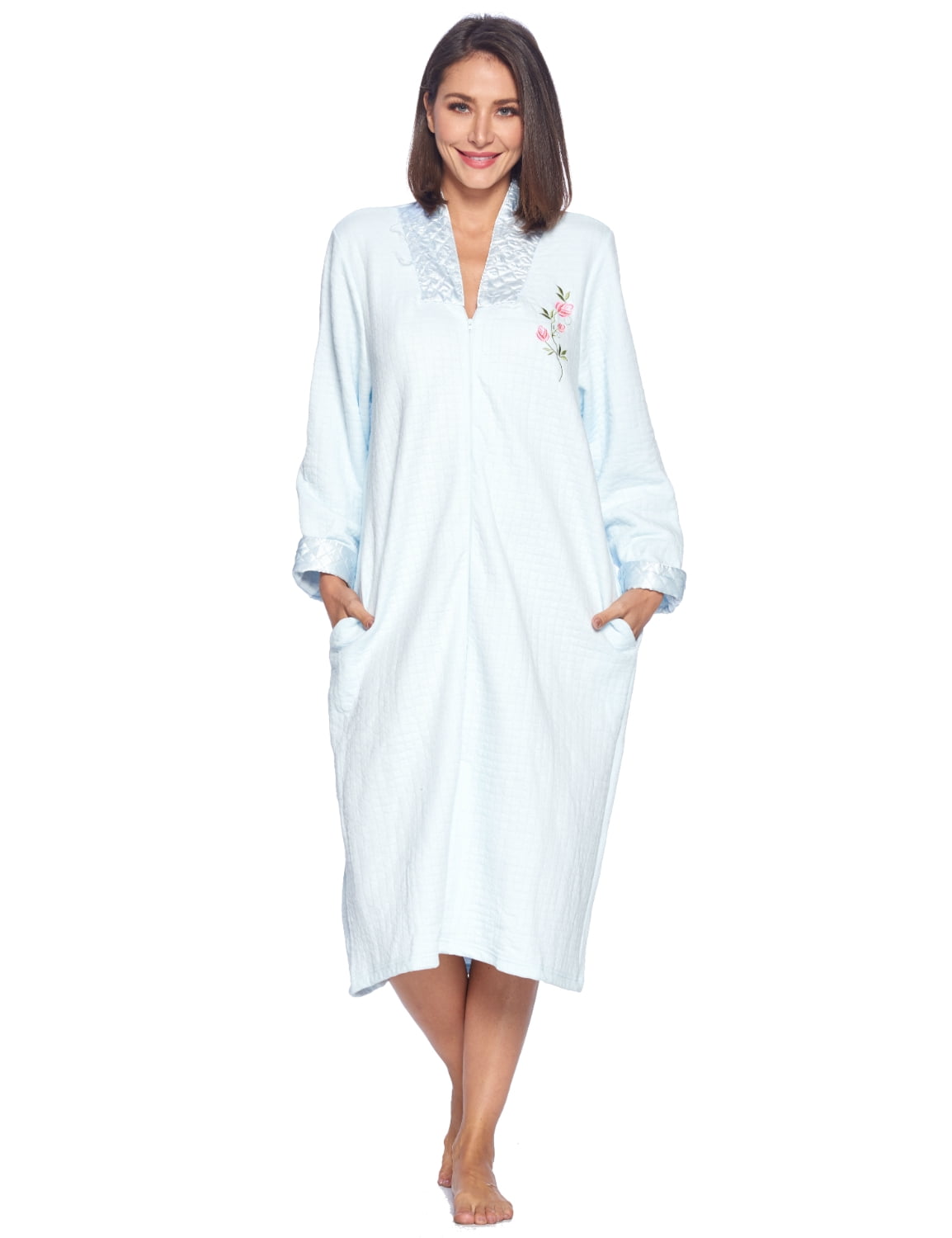 Casual Nights Women's Quilted Long Sleeve Zip Up House Dress Robe ...