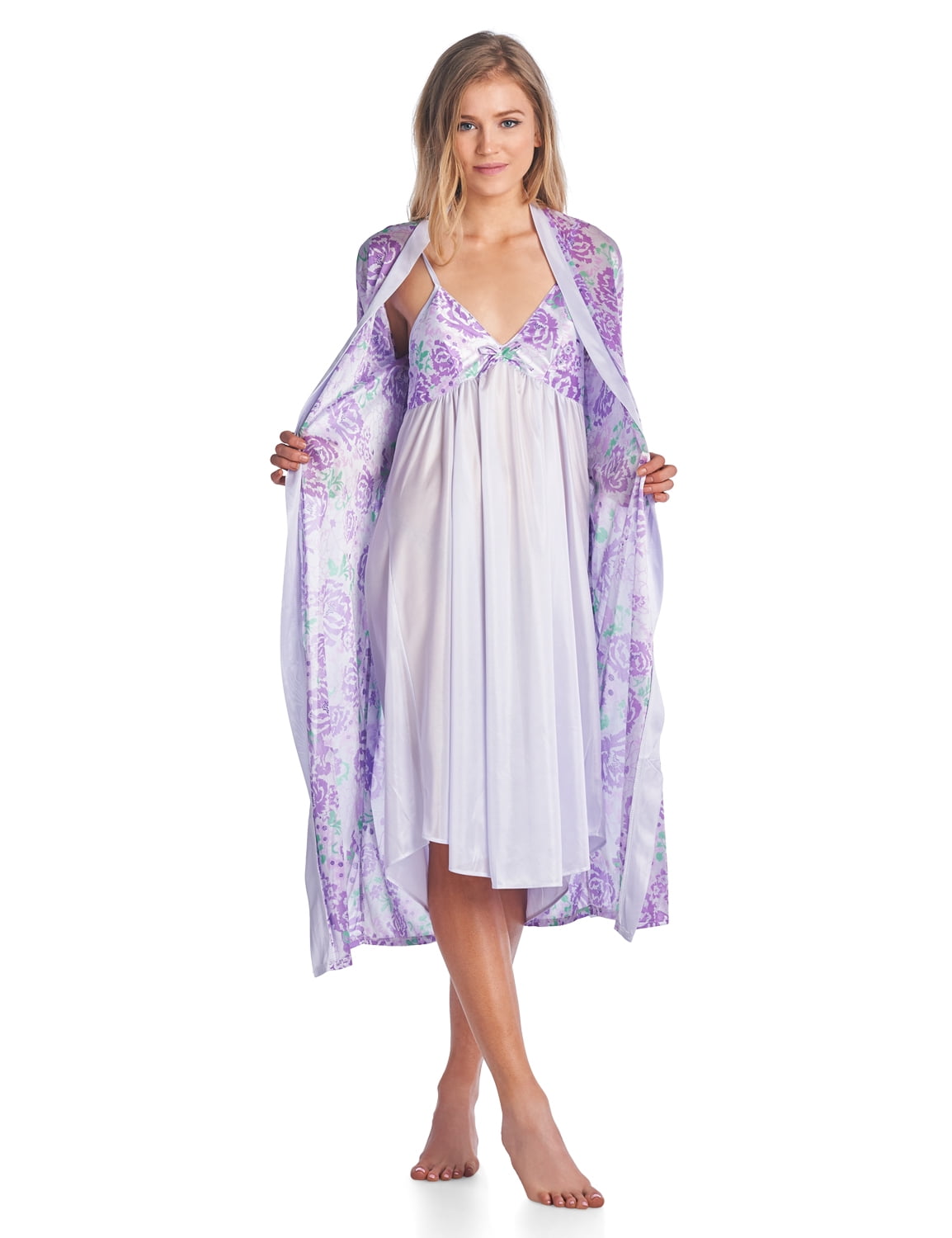 Casual Nights Women's Satin 2 Piece Robe and Nightgown Set - Walmart.com