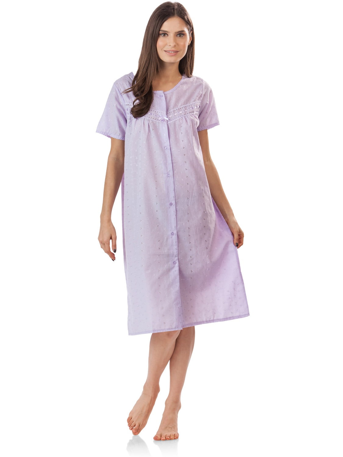 Casual Nights Women's Eyelet Embroidered Cotton Blend House Dress ...