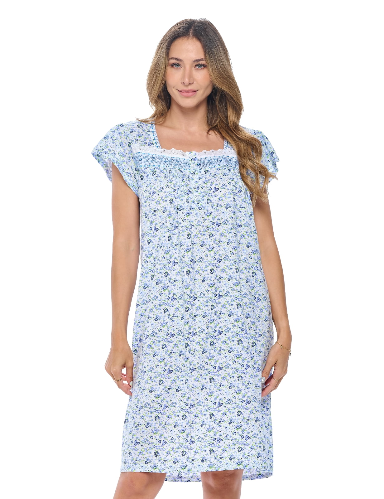 Casual Nights Women's Short Sleeve Floral And Lace Nightgown - Walmart.com