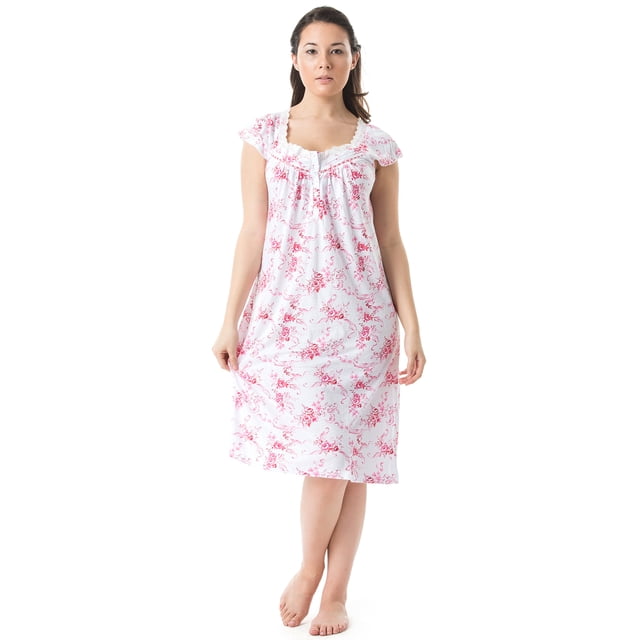 Casual Nights Women's Short Sleeve Floral And Lace Nightgown - Walmart.com
