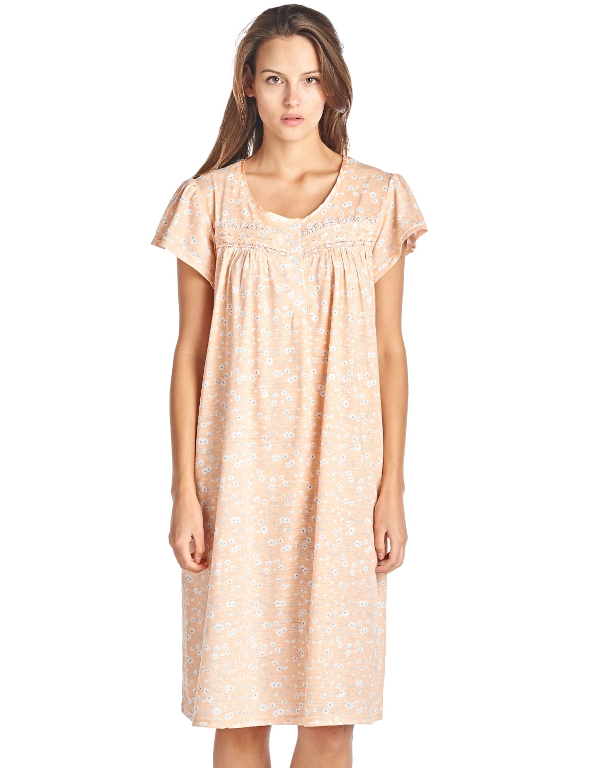 Casual Nights Women's Short Sleeve Floral And Lace Nightgown - Walmart.com