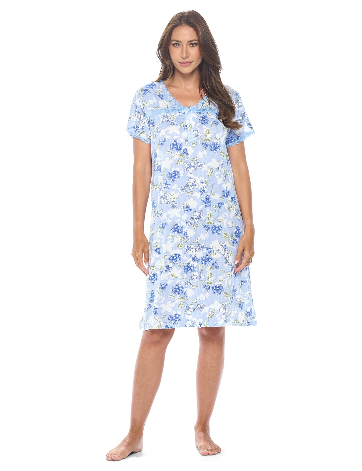 Casual Nights Women's Short Sleeve Floral Nightgown Nightshirt Night ...