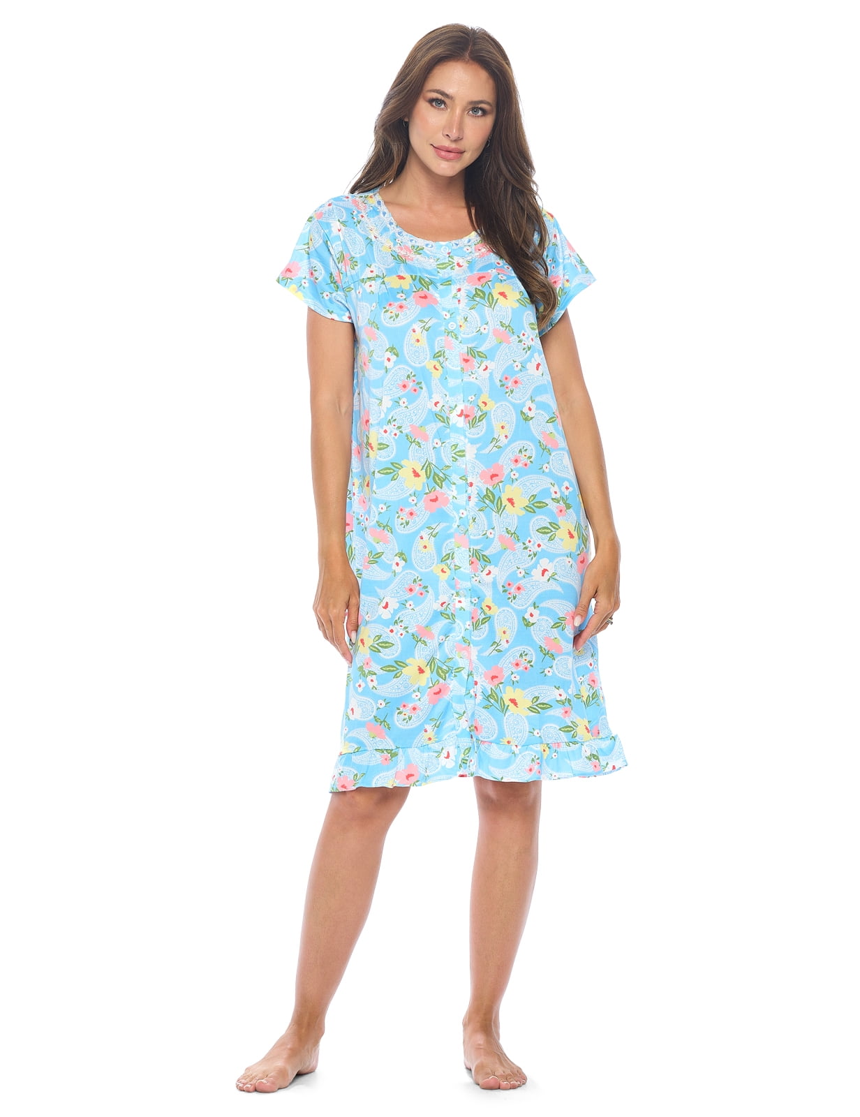 Casual Nights Women's Short Sleeve Floral Nightgown Nightshirt Night ...