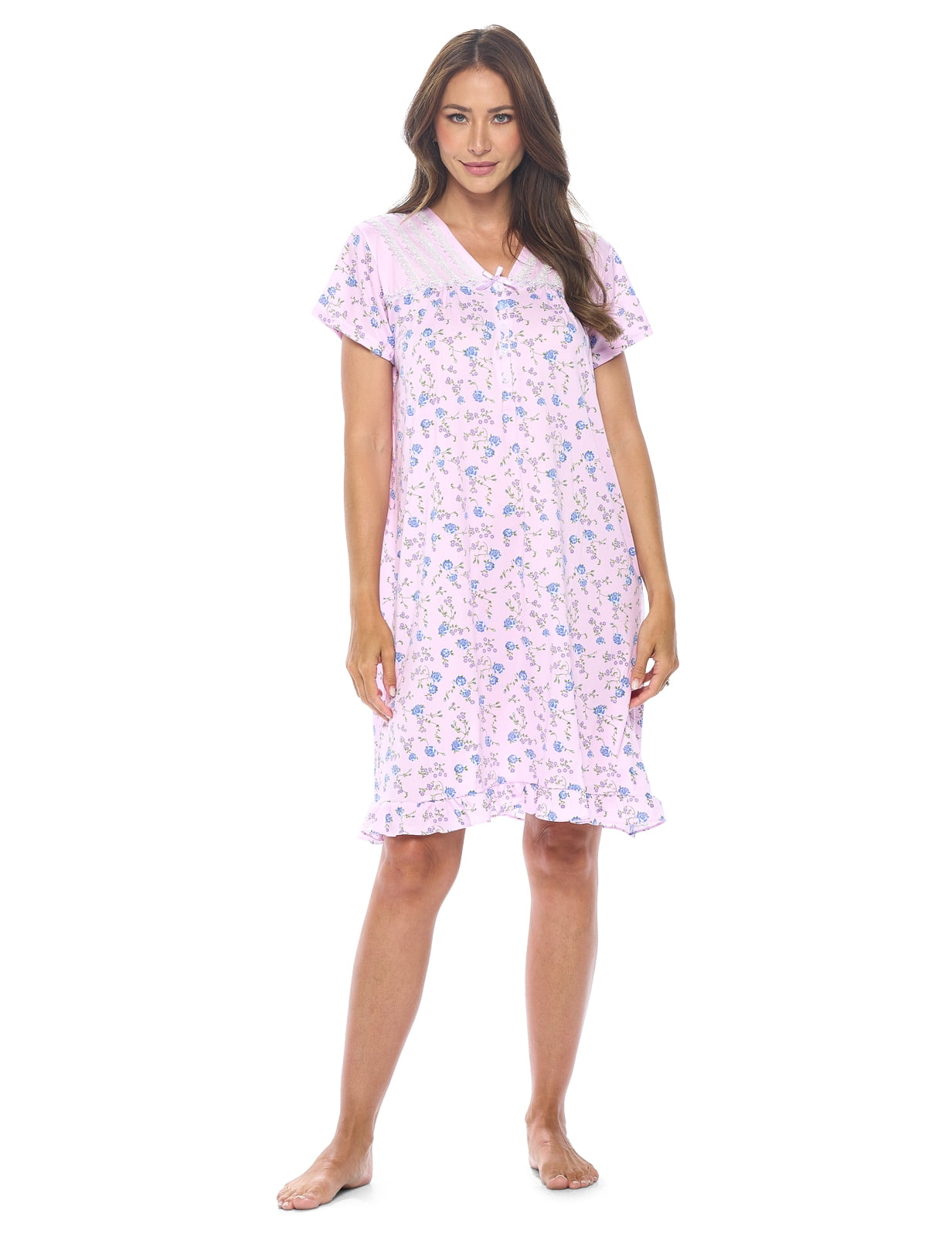 Casual Nights Women's Short Sleeve Floral Nightgown Nightshirt Night ...