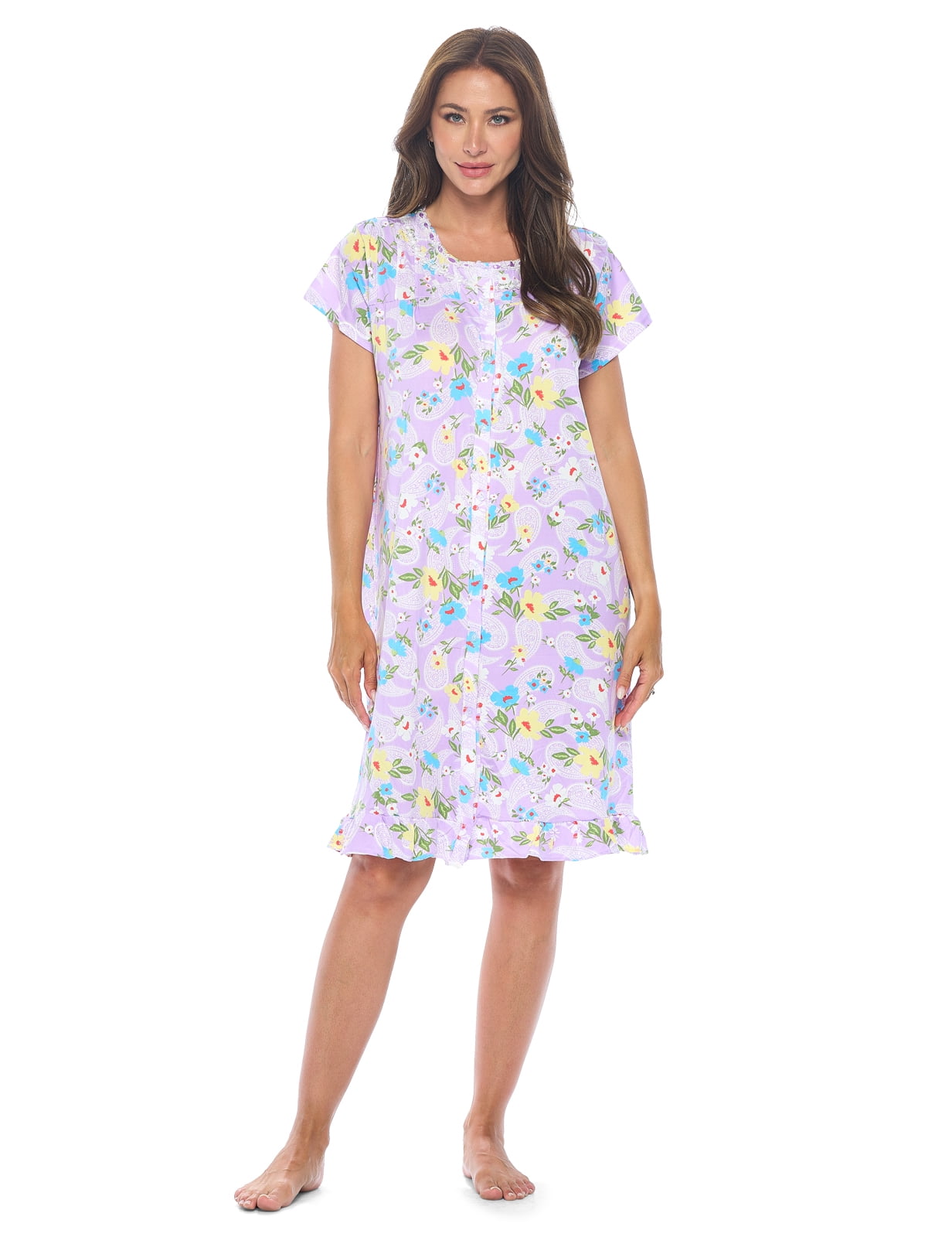 Casual Nights Women's Short Sleeve Floral Nightgown Nightshirt Night ...