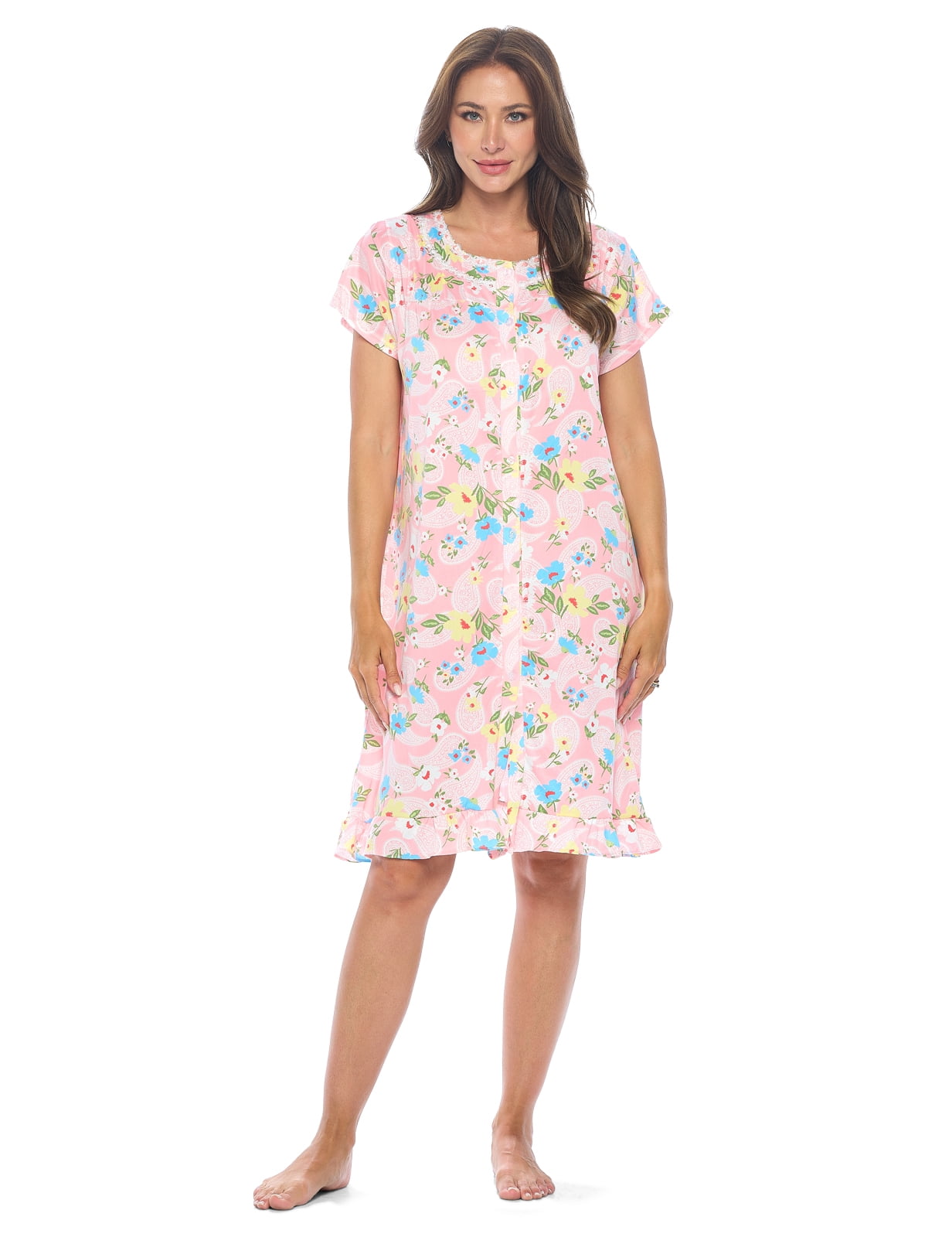 Casual Nights Women's Short Sleeve Floral Nightgown Nightshirt Night ...
