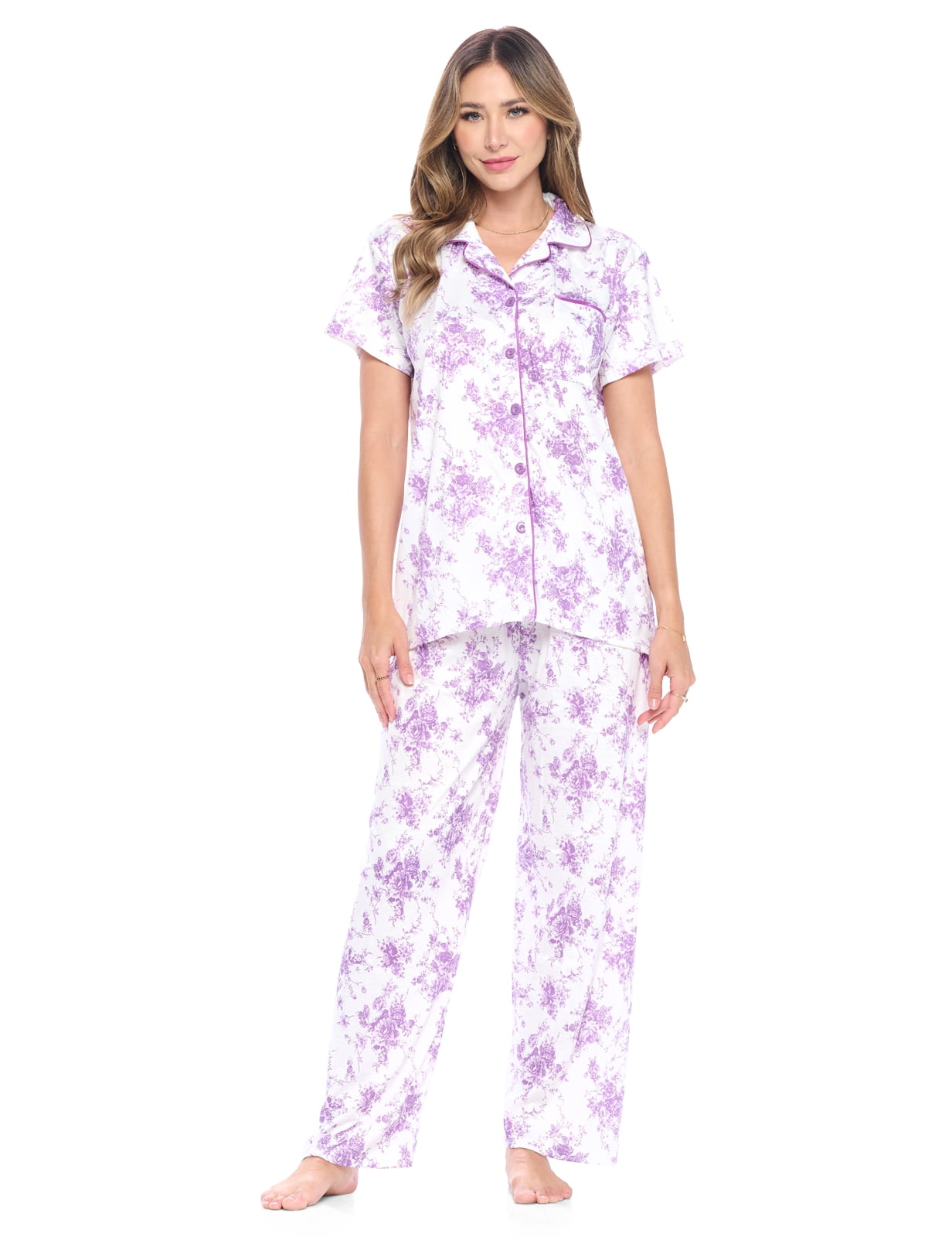 Casual Nights Women's Floral Pajama Set, Short Sleeve, Cotton Poly Knit ...