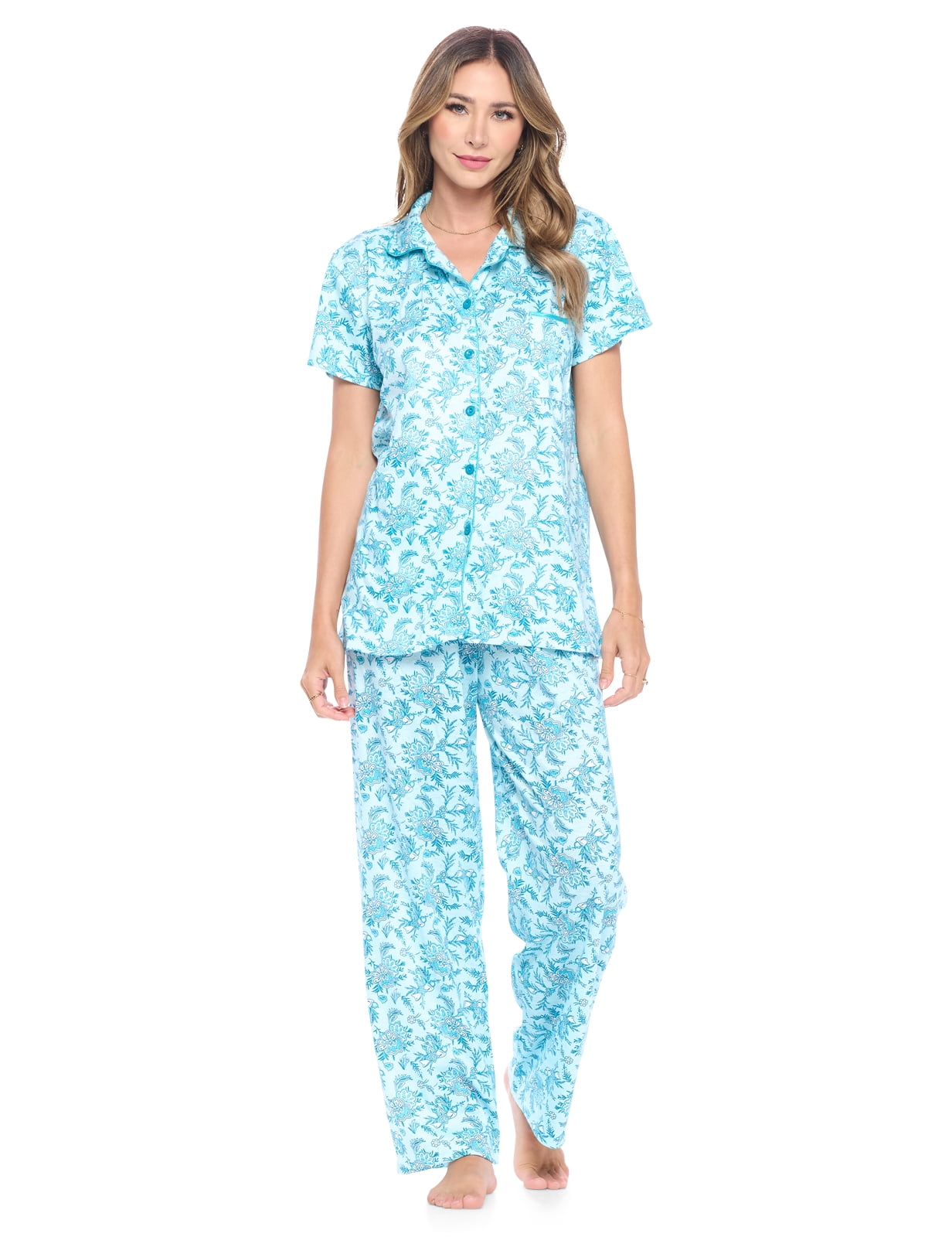 Casual Nights Women's Floral Cotton Poly Knit Pajama Set with Short ...