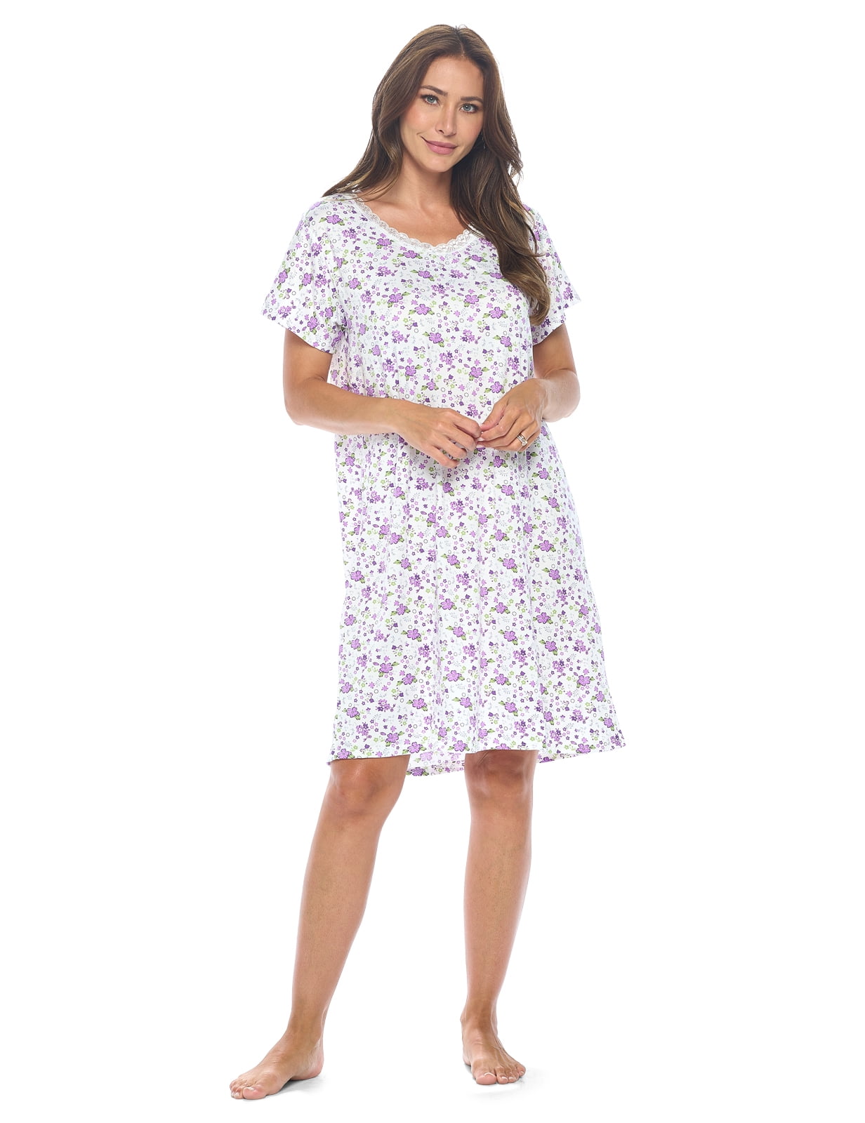 Casual Nights Women's Short Sleeve Nightgown Lace V-Neck Sleepshirt ...