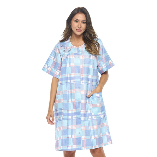 Casual Nights Women's Lightweight Snap Front House Dress, Short Sleeve ...