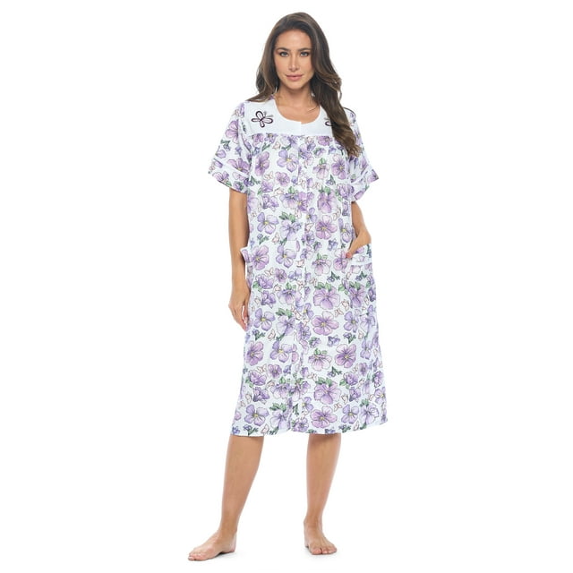 Casual Nights Women's Cotton-Polyester Snap-Front Plus Size House Dress ...