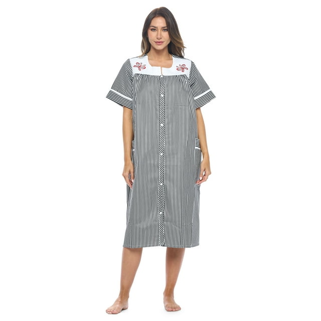 Casual Nights Women's Snap-Front Cotton Duster Robe with Pockets, Short ...