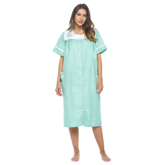 Casual Nights Women's Snap-Front Cotton Duster Robe with Pockets ...