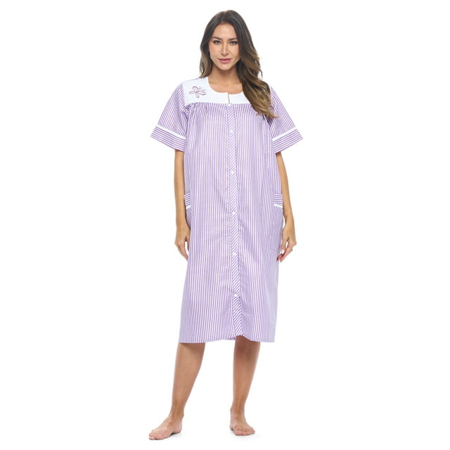Casual Nights Women's Snap-Front Cotton Duster Robe with Pockets, Short ...