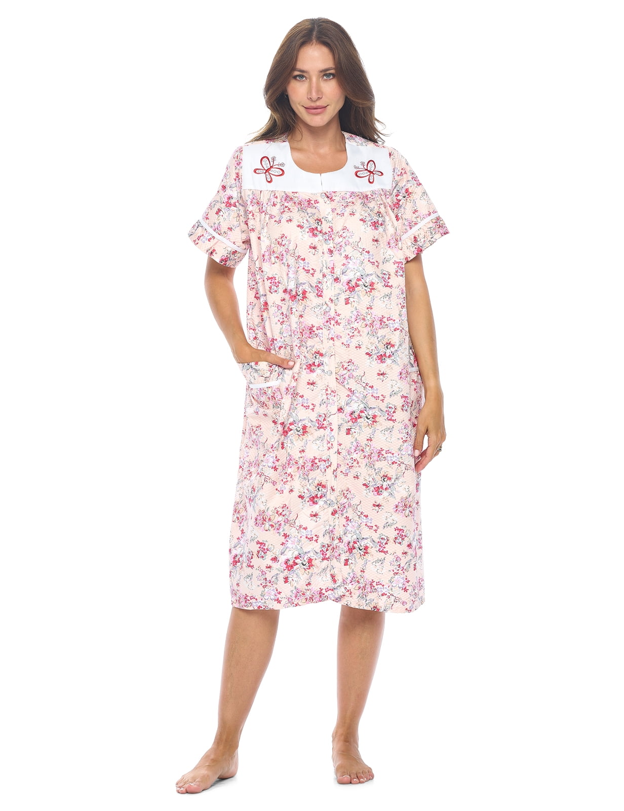 Casual Nights Plus Size Women's Cotton Snap-Front House Dress with ...