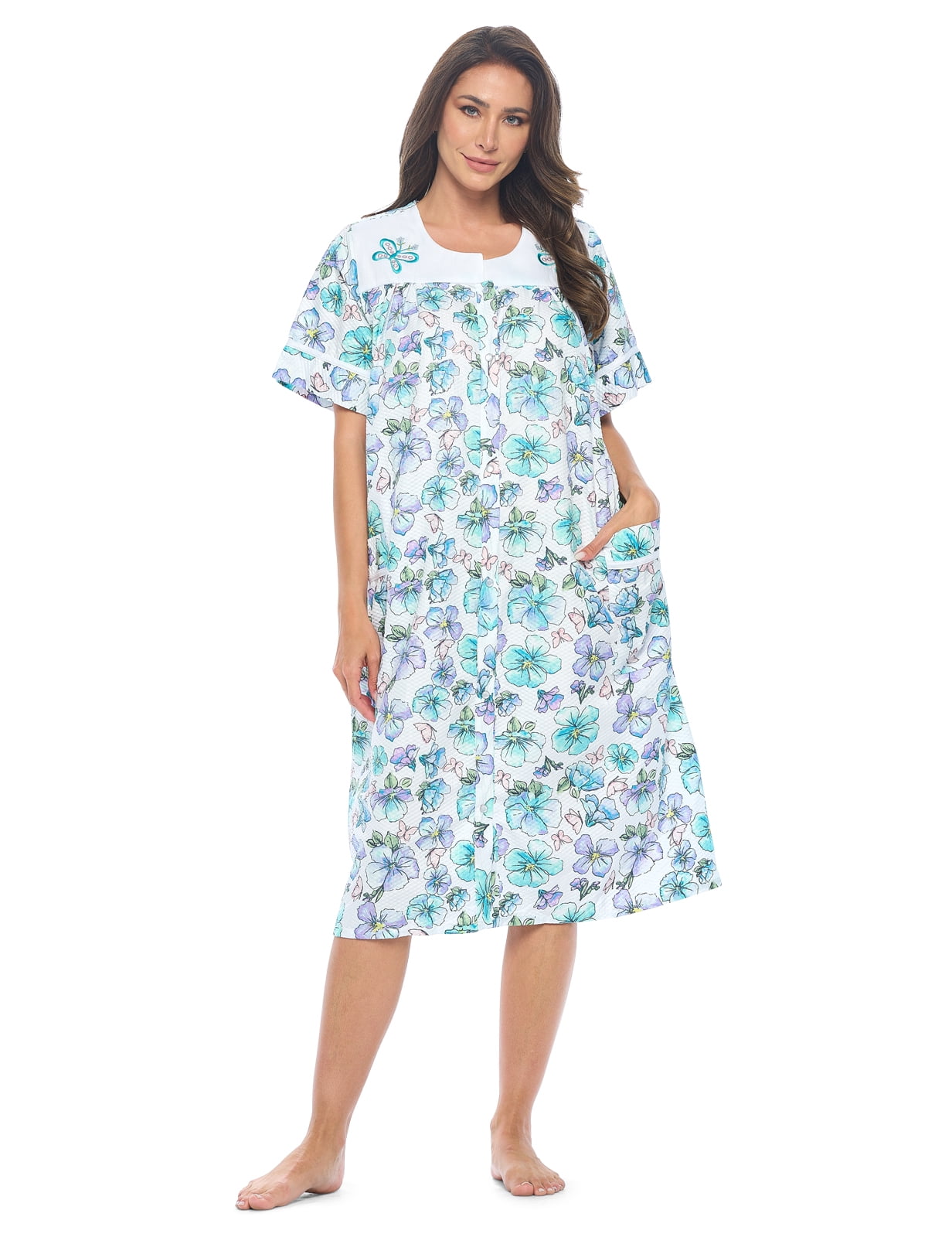 Casual Nights Women's Snap-Front Cotton-Poly Duster Robe with Pockets ...