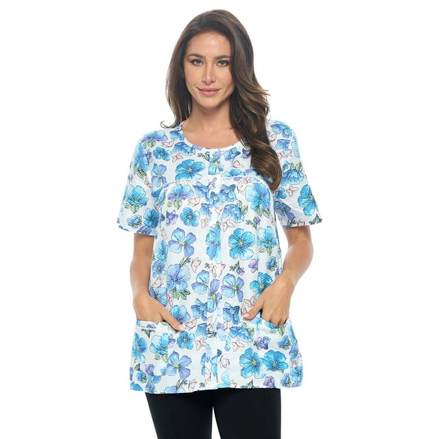 Casual Nights Women's Snap Front Smock Cobbler Woven Scrub Apron Top ...