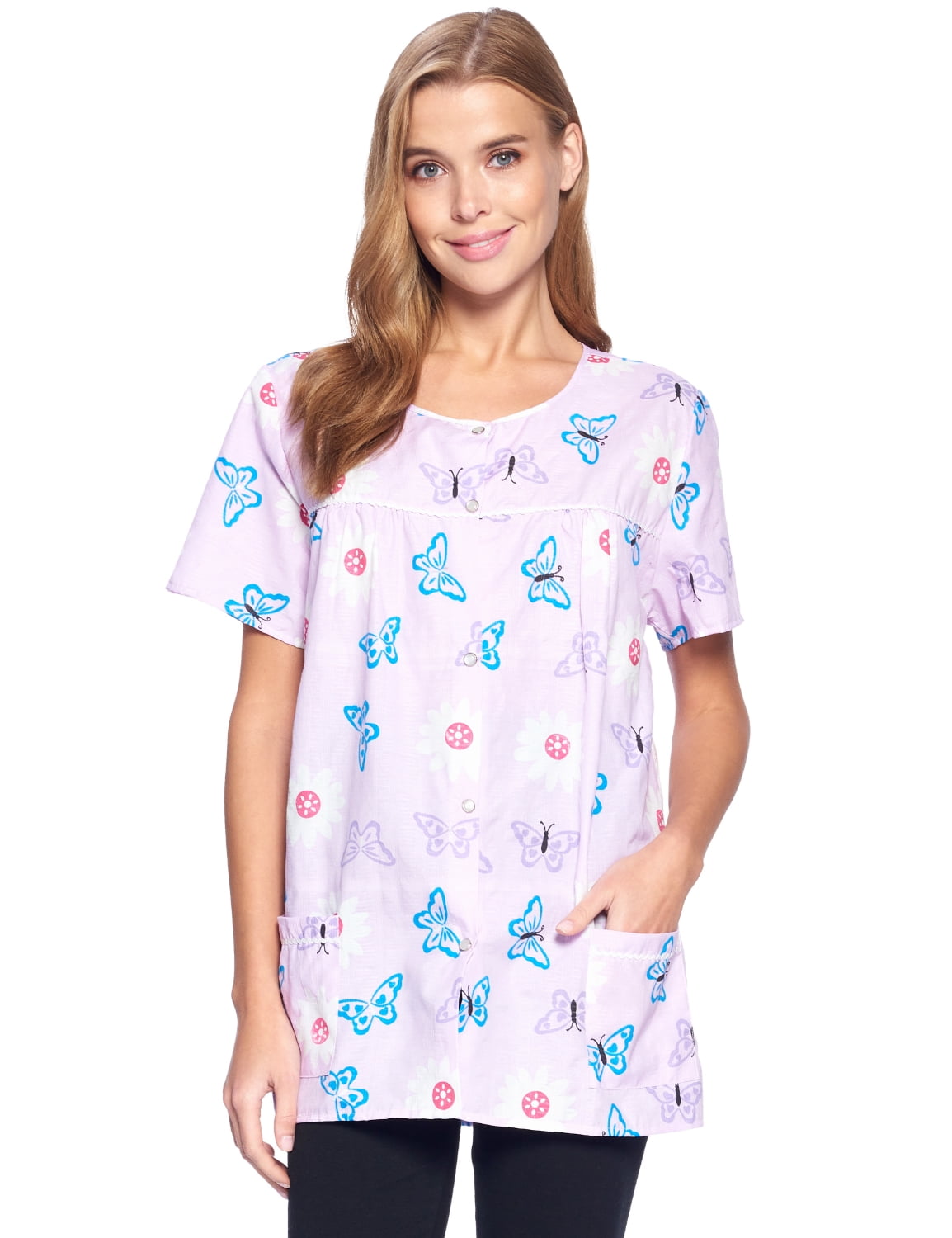 Casual Nights Women's Snap Front Smock Cobbler Woven Scrub Apron Top ...