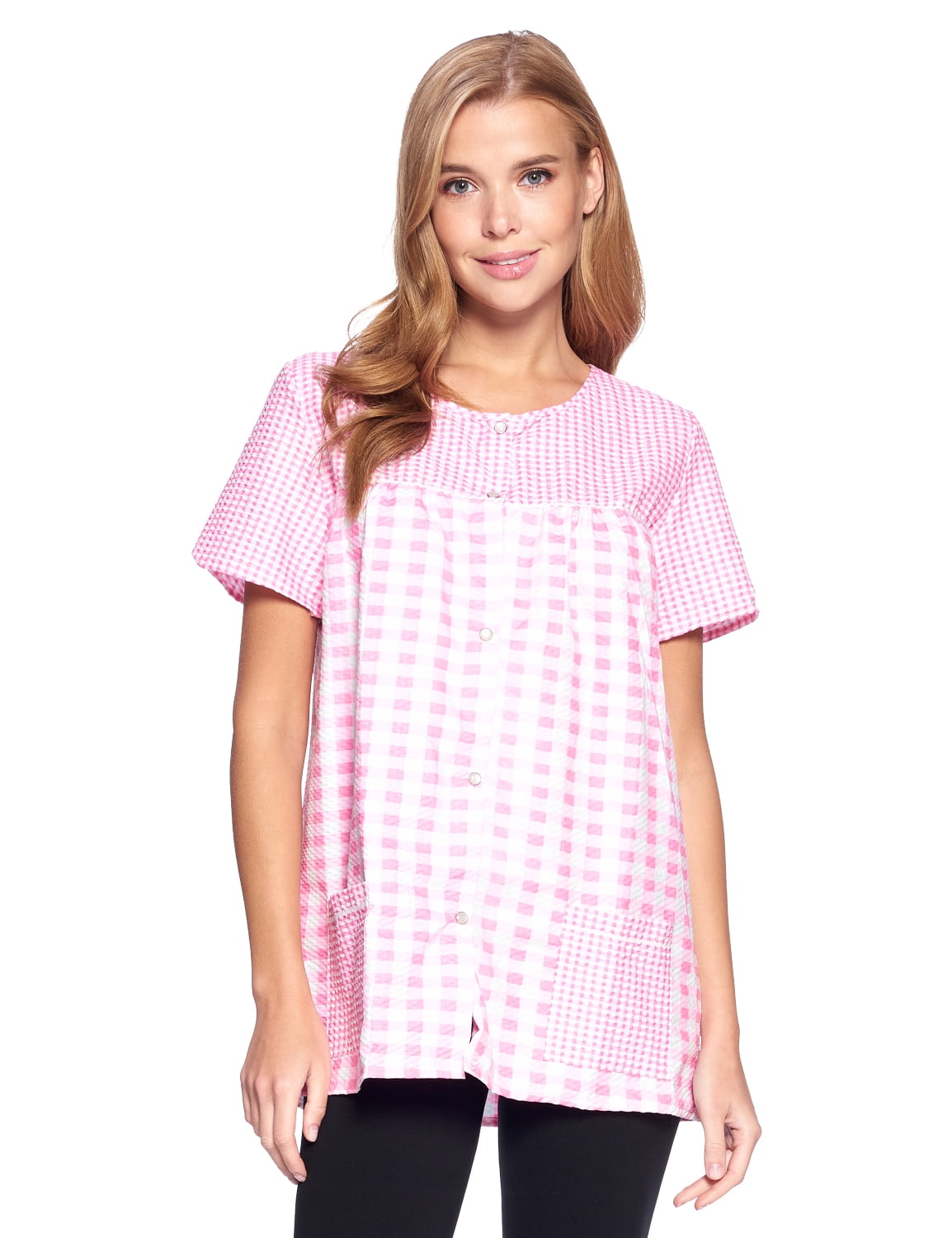 Casual Nights Women's Snap Front Smock Cobbler Woven Scrub Apron Top ...