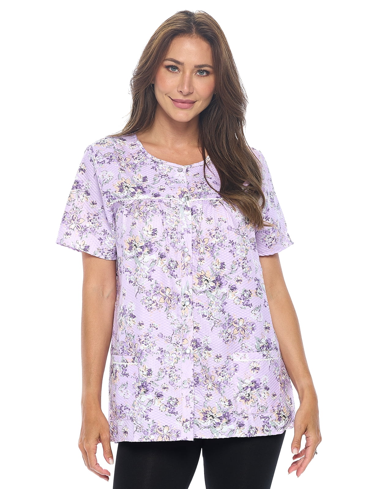 Casual Nights Women's Snap Front Smock Cobbler Woven Scrub Apron Top ...