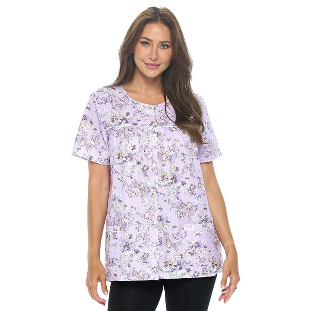 Casual Nights Women's Snap Front Smock Cobbler Woven Scrub Apron Top ...