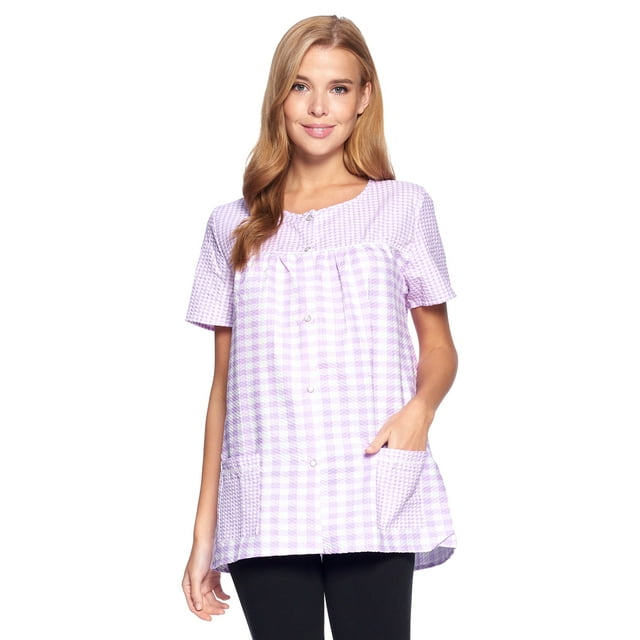 Casual Nights Women's Snap Front Smock Cobbler Woven Scrub Apron Top ...