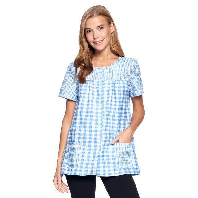 Casual Nights Women's Snap Front Smock Cobbler Woven Scrub Apron Top ...