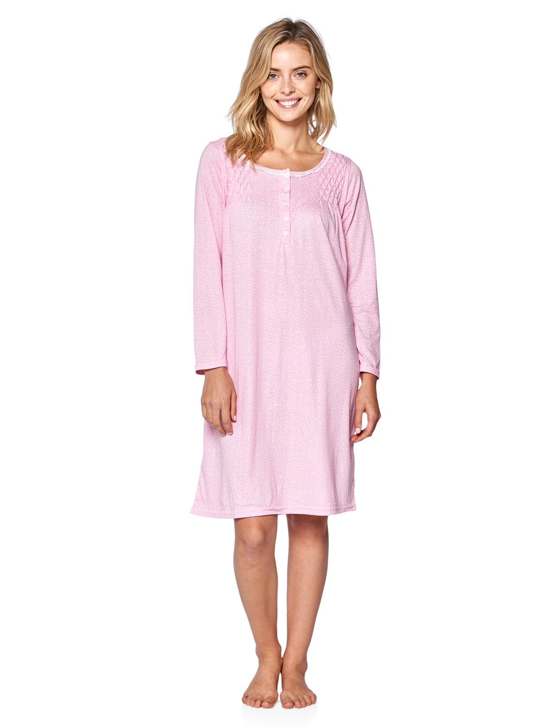 Casual Nights Women's Stars Pintucked Long Sleeve Nightgown - Pink ...