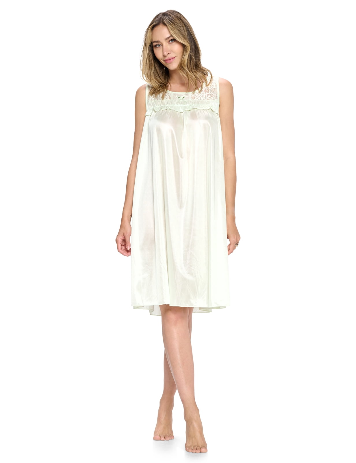 Casual Nights Women's Tricot Sheer Lace Sleeveless Nightgown - Walmart.com