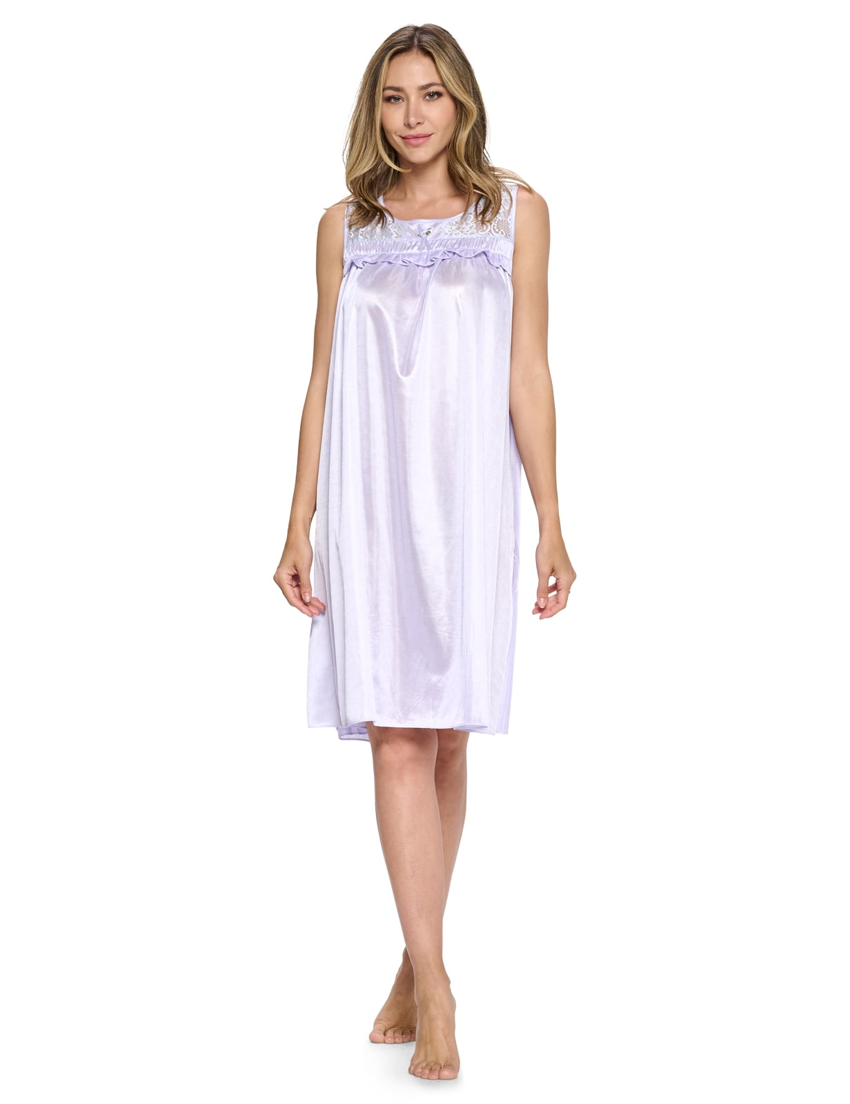 Casual Nights Women's Tricot Sheer Lace Sleeveless Nightgown - Walmart.com