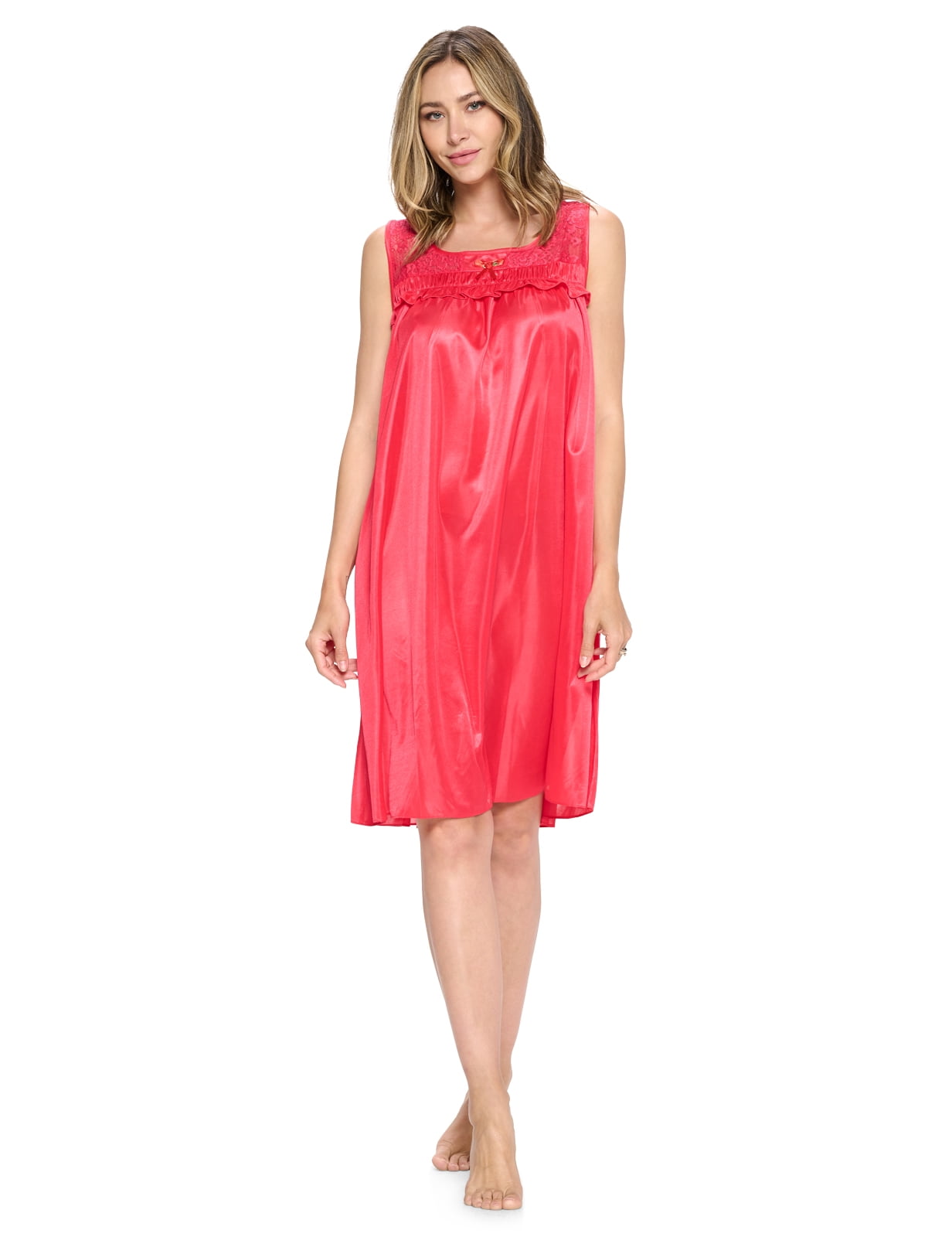 Casual Nights Women's Tricot Sheer Lace Sleeveless Nightgown - Walmart.com