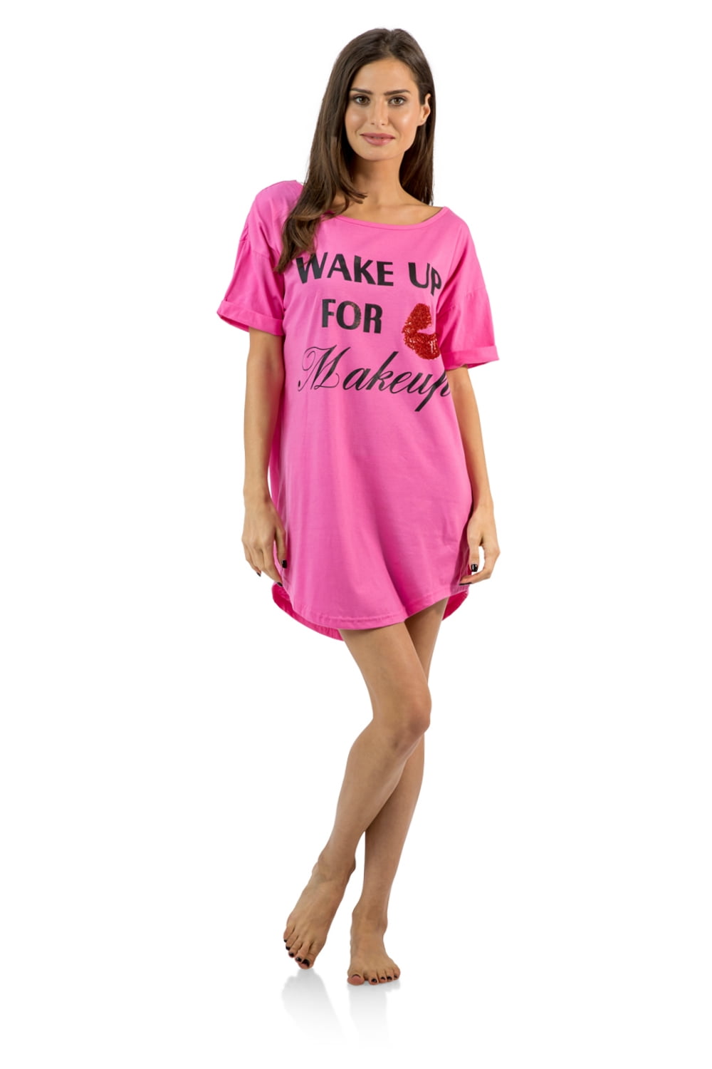 Casual Nights Women's "Wake Up For Makeup" Dorm Sleep Shirt - Walmart.com