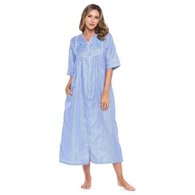 Casual Nights Women's Summer Zippered Cotton House Dress with Pockets ...