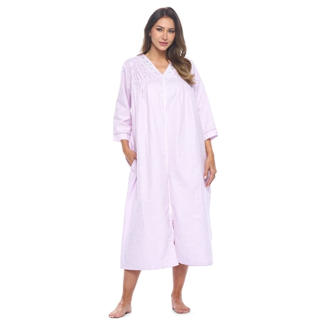 Casual Nights Women's Zip Front Woven House Dress | 3/4 Sleeves ...