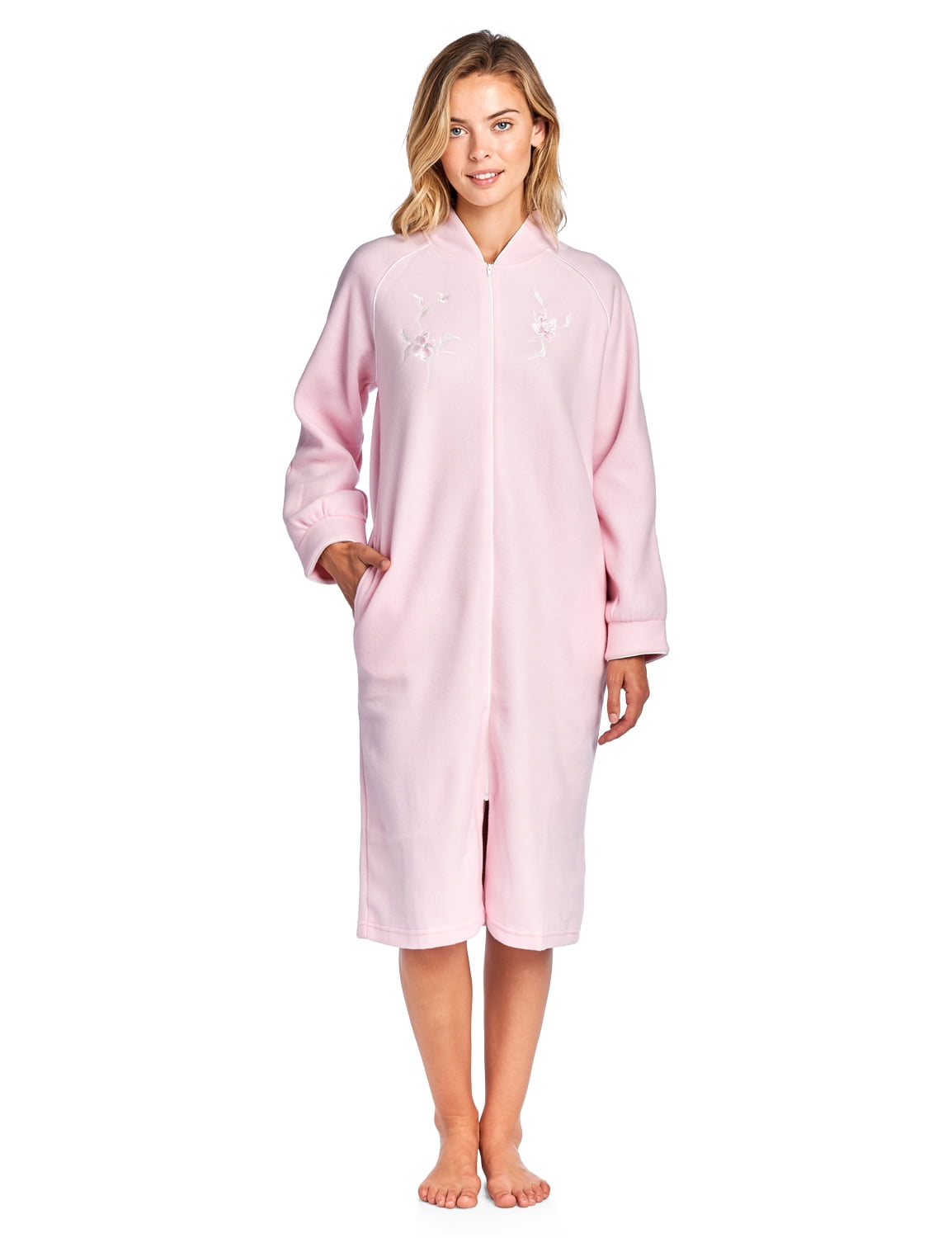 Casual Nights Women's Zip Up Front Long Fleece Robe House Dress ...
