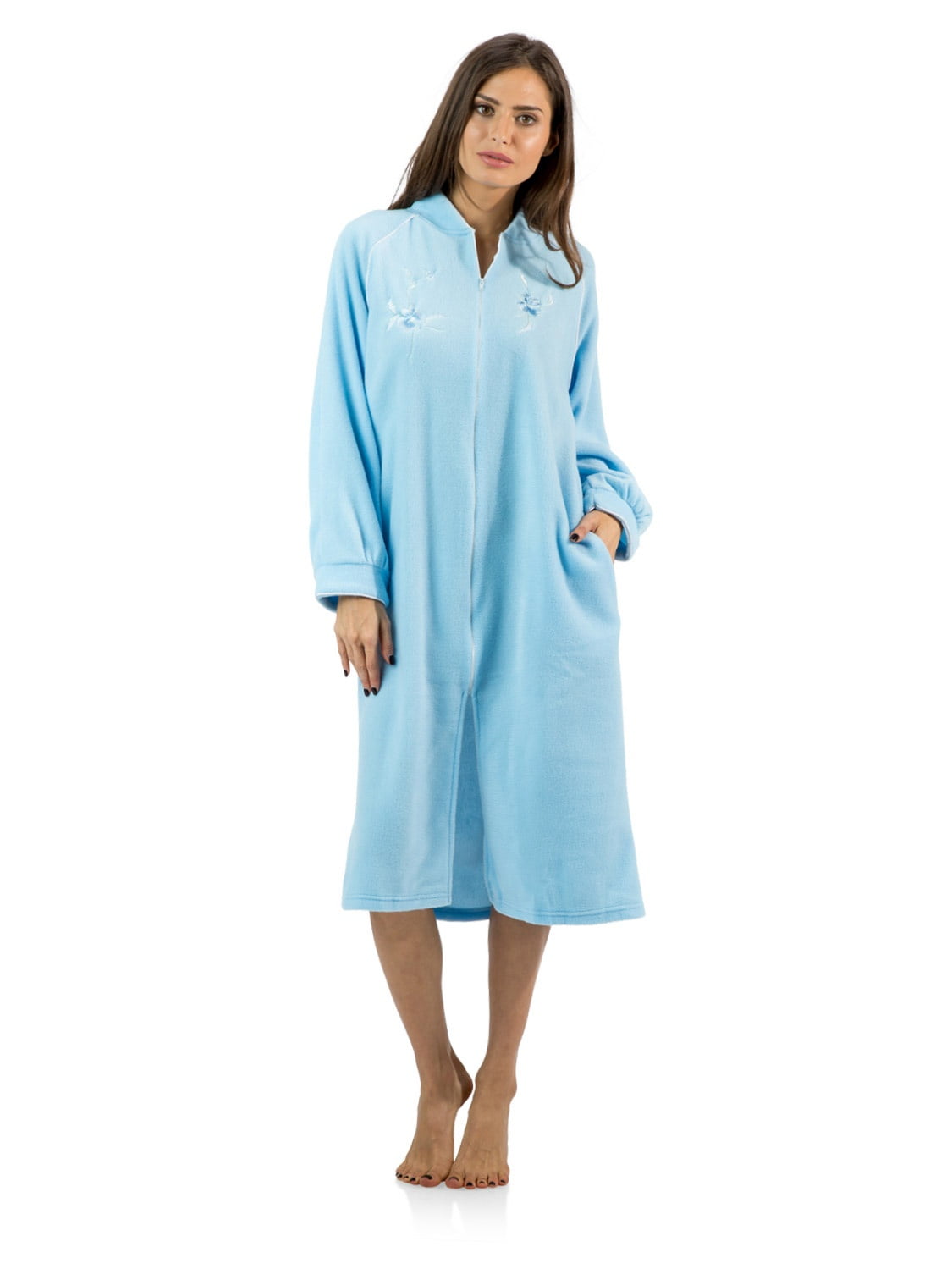 Casual Nights Women's Zipper Front Fleece Housecoat with Long Sleeves ...