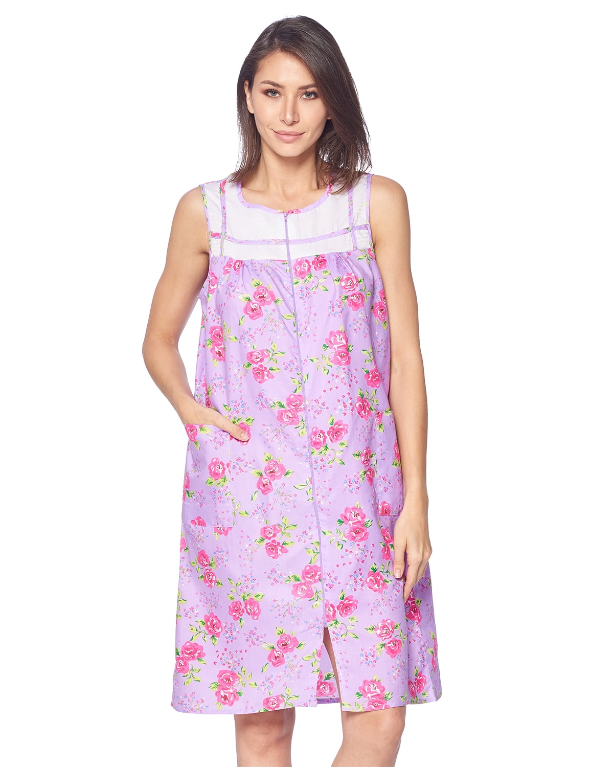 Casual Nights Women's Zipper Front House Dress Sleeveless Seersucker ...