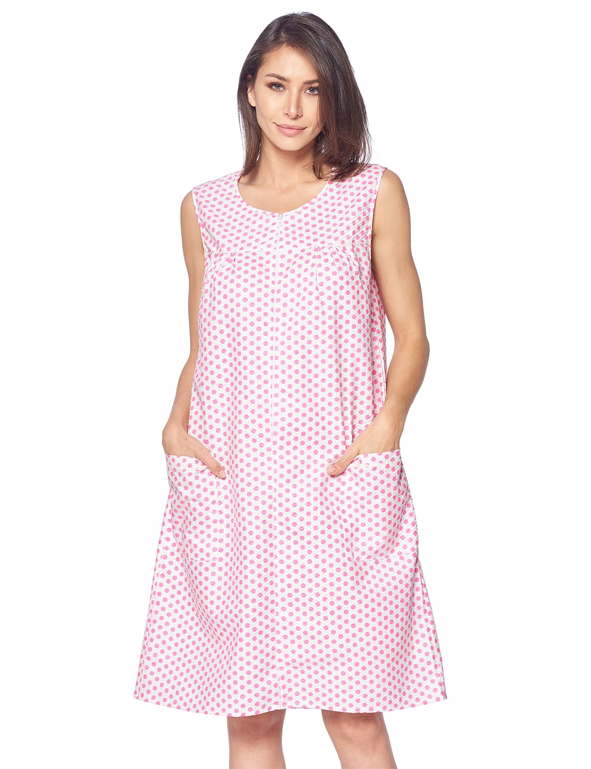 Casual Nights Women's Zipper Front House Dress Sleeveless Seersucker ...