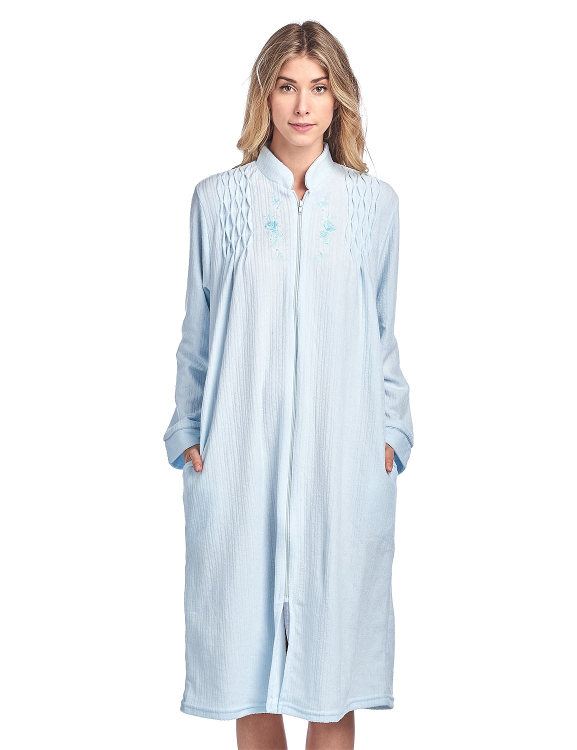 Casual Nights Women's Zipper Front Jacquard Terry Fleece Robe Duster ...