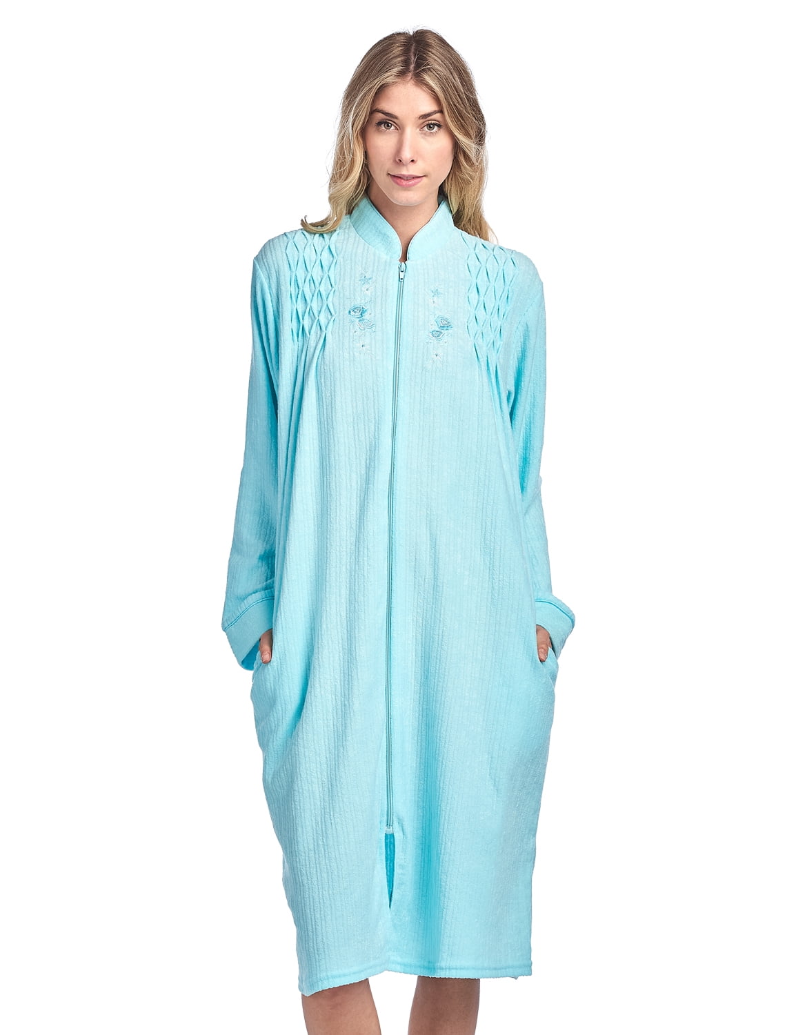 Casual Nights Women's Zipper Front Jacquard Terry Fleece Robe Duster ...